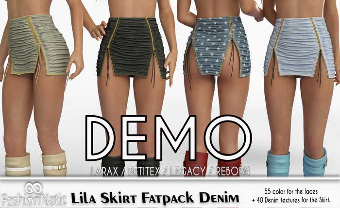 Second Life Marketplace - Demo Skirt Lila Fatpack Denim - Jeans - LaraX, PetiteX, Legacy, Reborn ...